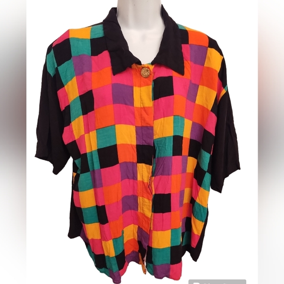 Laura Katherine | Tops | Laura Katherine Multi Colored Block Button ...